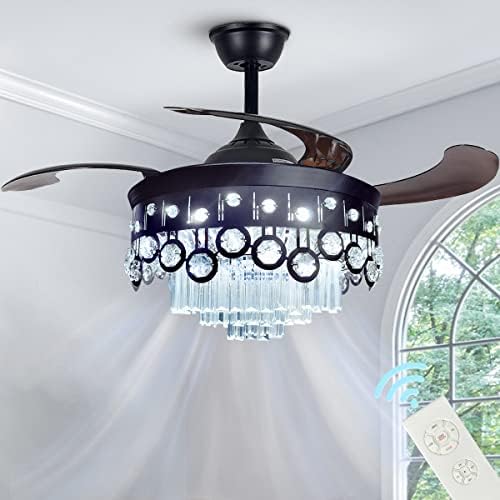 Amazon.com: MORE CHANGE 42" Crystal Chandelier Ceiling Fan Remote ...