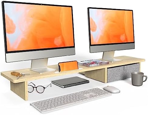Rathsyme Dual Monitor Stand Riser 43.3 Inch Large Computer Monitor ...