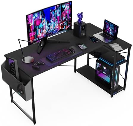 BEXEVUE L Shaped Gaming Desk, 120x70 cm Computer Desk with Storage Bag ...