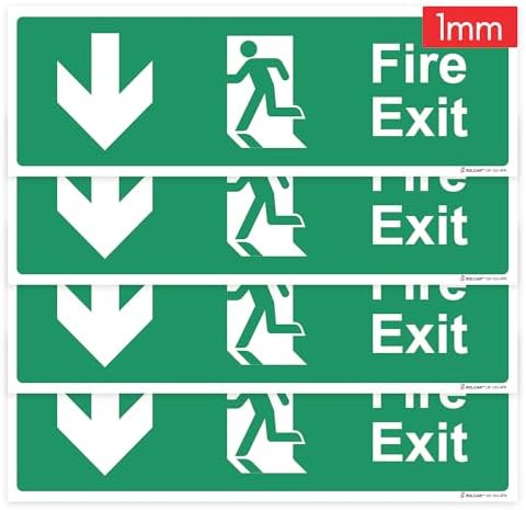RDLCAR Fire Exit Down Sign 1mm Rigid Pack of 4 Self Adhesive 300mm x ...