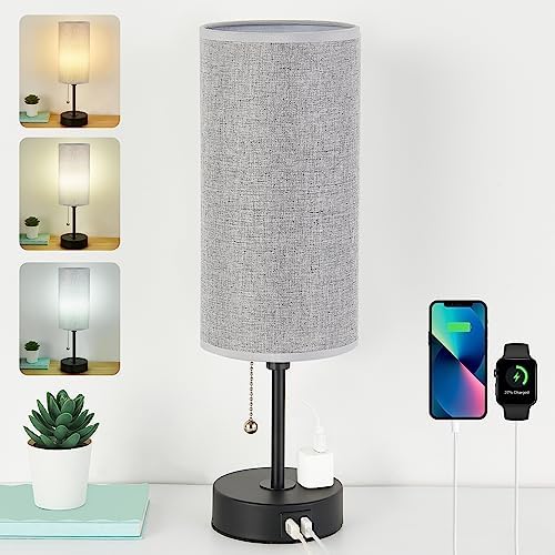 Becomrock 3-Color Table Lamp for Bedroom, Bedside Lamps with USB ...