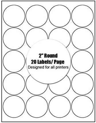 2" Round Circle Labels for Inkjet & Laser Printers, 20 Labels per Sheet ...