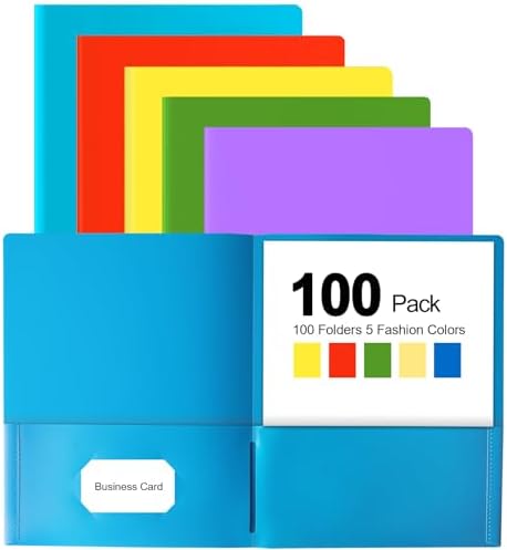 Amazon.com : HABGP 100 Folders with Pockets, 5 Color Heavy Duty Plastic ...