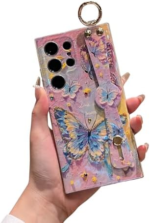 Amazon.com: Lastma for Samsung Galaxy S24 Ultra Case with Wrist Strap Stand Glitter IMD Cute ...