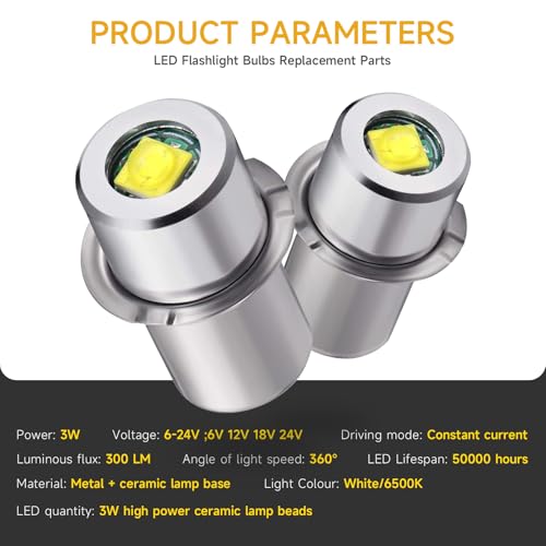 2-Pack LED Flashlight Bulbs, 12V-19.2V, 3W 300LM, Longer Life, Bright ...