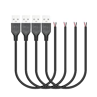 4Pcs USB A Male 2 Pin Bare Wire 30cm/11in, USB 2 Pin Pigtail Open End ...