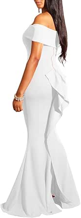 Amazon.com: LAGSHIAN Women Elegant Back Ruffles Sexy Off Shoulder Gown ...