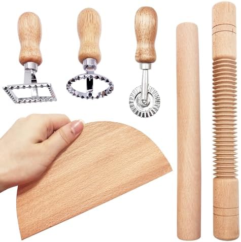 Amazon.com: 7 Pcs Pasta Making Tool Set Include (Wooden Cutter、Rolling ...