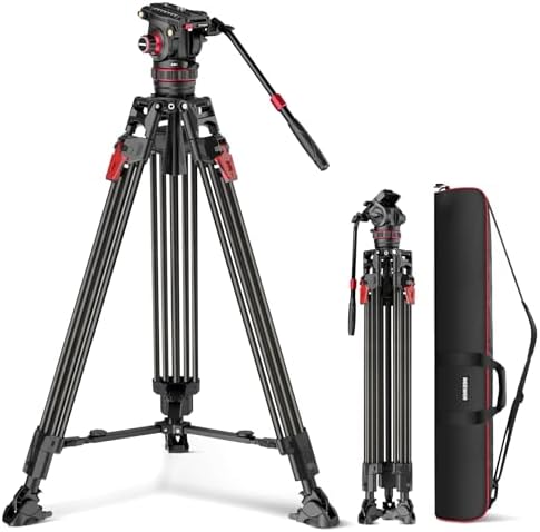 NEEWER 78" Video Camera Tripod Carbon Fiber with Damping Adjustable ...