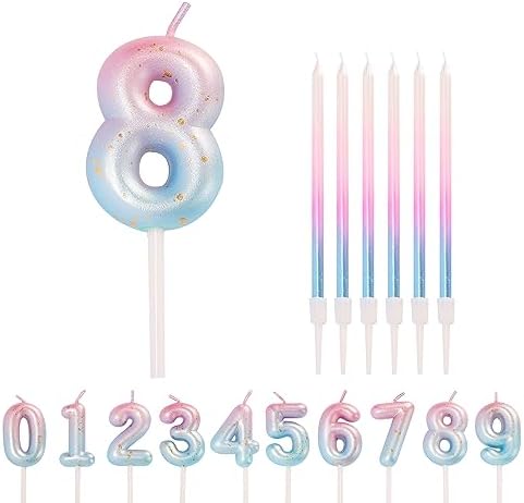 HONGCI Pink Blue 8 Candle 8th Birthday Candles for Cake, Cute Number ...
