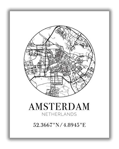 Amazon.com: Amsterdam Street Map Wall Art - 11x14 Modern Abstract Black ...