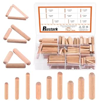Rustark 200Pcs Diagonal Grooved Wooden Dowel Pins Assortment Kit, 9 ...