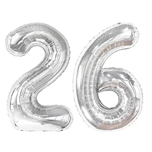 Silver Number 26 Balloon 40 inch, 26 Number Balloons, 26th Silver ...