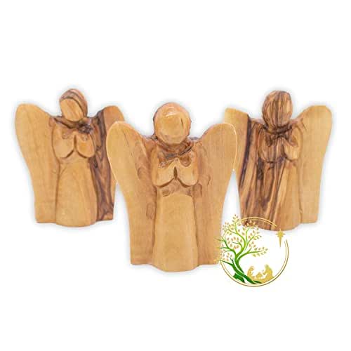 Amazon.com: Mini Praying Angel Statue - Olive Wood Angel Figurine from ...
