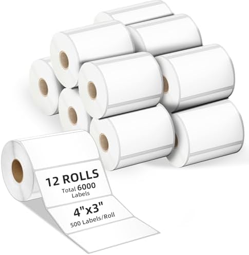Amazon.com : 12 Rolls 4"x3" Direct Thermal Labels for Barcodes Shipping ...