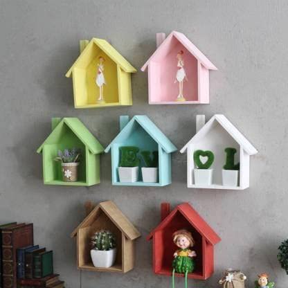 WIWE SHOPEE MDF HUT Shape Wall Shelf (Set of 6) 2 : Amazon.in: Home ...