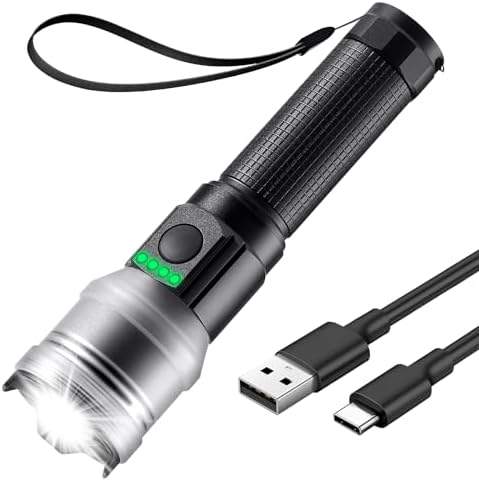 Linterna Led Recargable 10000 Lúmenes Altos, Potente Linterna Táctica 6 ...