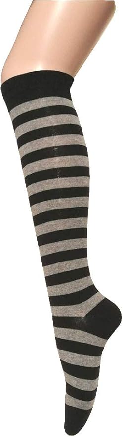 Amazon.com: Triple M Plus Knee High Stripes Socks.Black/Dark Gray ...
