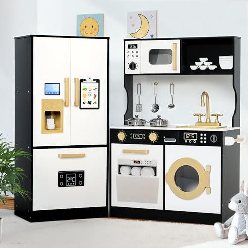 Kinder King Wooden Kids Play Kitchen, Toy Kitchen Playset for Toddler ...