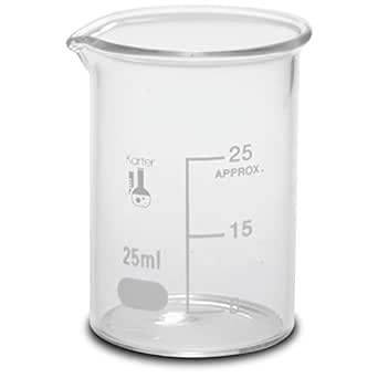 25ml Beaker, Low Form Griffin, Borosilicate 3.3 Glass, Spout & Printed Graduations, Karter ...