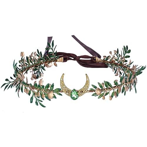 Amazon.com: MOSTORY Handmade Fairy FLower Crown Moon Elf Headband Woodland Leaf Circlet Elven ...