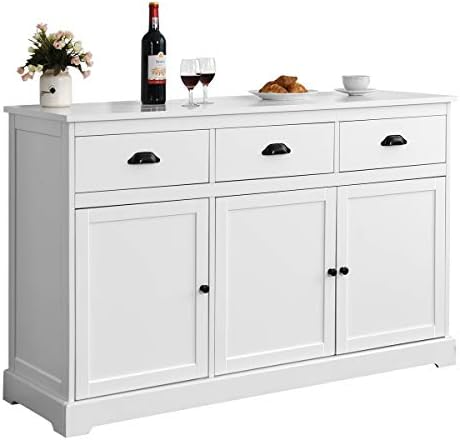 DORTALA Kitchen Buffet Sideboard, Wood Storage Cabinet with 3 Drawers ...
