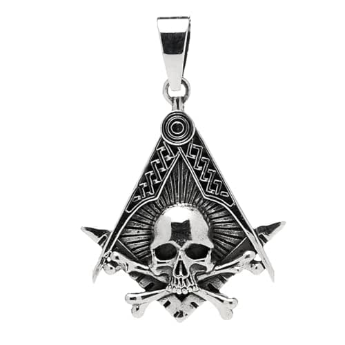 Amazon.com: 925 Silver Masonic Skull Crossed Bone Pendant Necklace ...