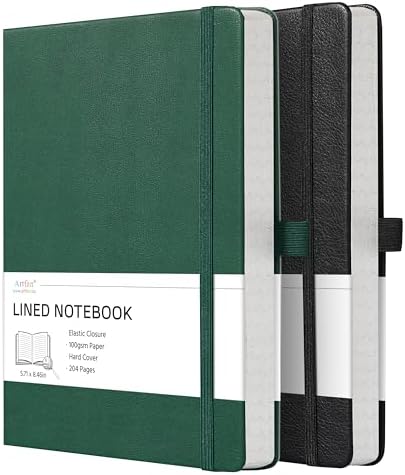 A5 Notebook - 2 Pack Notebook A5 with Premium Paper, Faux Leather ...