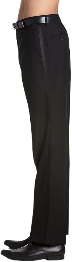 Concitor Men's TUXEDO Pants Tux Pant Flat Front Satin Band Stripe Solid ...