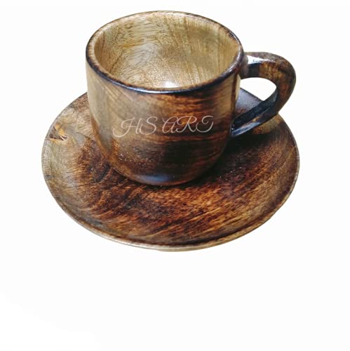Buy HS ART Handmade Wooden Tea Cup or Soup with Plate for Serving Soups ...