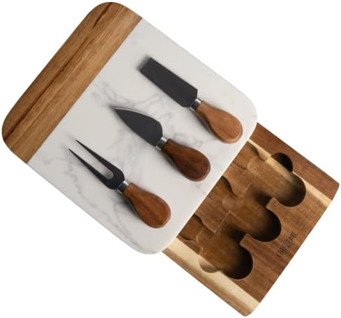 Amazon.com: Charcuterie Board Gift Set Acacia Wood and Marble - 11 ...