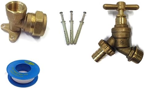UKDD® Outdoor Garden Tap Kit - Inc. Wall Plate Elbow Fixing Screws with ...