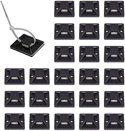 100 Pack of Black Cable Tie Bases - 28mm x 28mm - Premium Adhesive ...