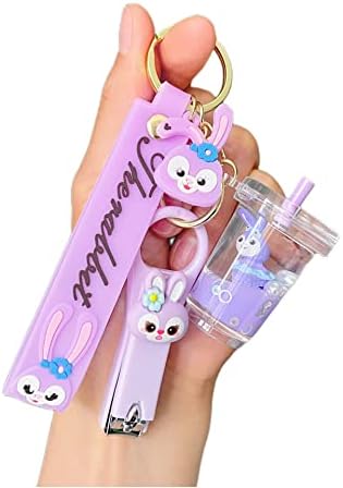 Amazon.com: JEBBO Cute Bunny Keychain Purple Rabbit Liquid Floating ...