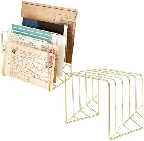 Amazon.com : Tandefio 2 Pcs Metal Letter Sorter, 5 Slot Gold Magazine ...