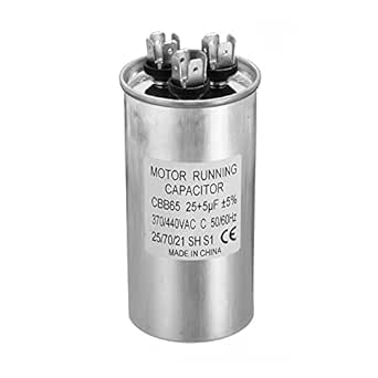 PATIKIL 25+5uF ±5% 25/5MDF 370/440V AC Fan Start Capacitor, CBB65 Circular Dual Run Capacitor ...