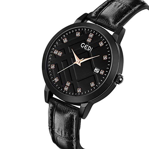 Gedi Sparkling Diamond Cut Date Display Red Strap Women's Watch (Black ...