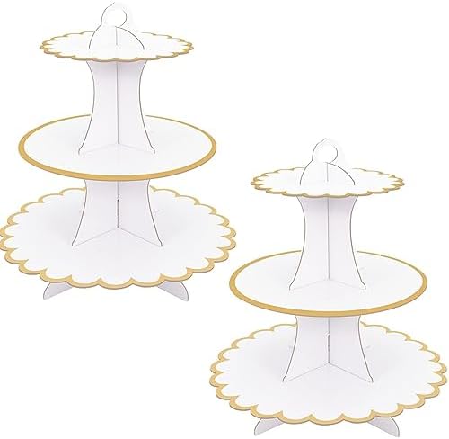 2PCS Cupcake Stand Cake Cardboard 3-Tier Cardboard Cupcake Stands White ...