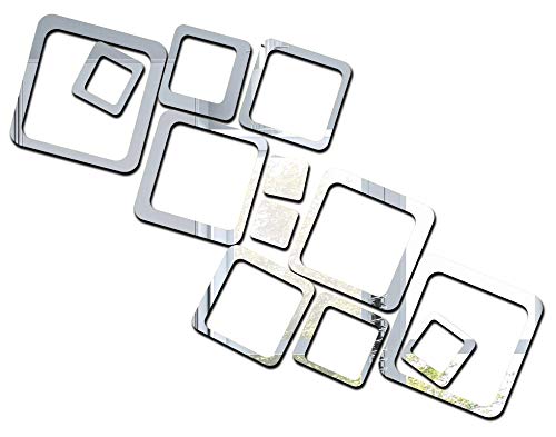 Wall1ders 12 Squares Six Size Silver Mirror Stickers for Wall. : Amazon ...