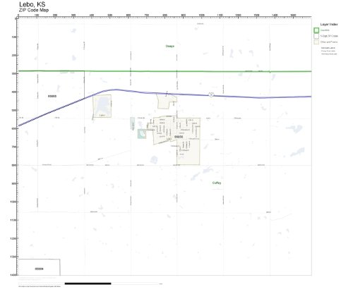 Amazon.com : ZIP Code Wall Map of Lebo, KS ZIP Code Map Not Laminated ...
