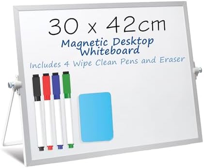 A3 Magnetic Dry Erase Whiteboard for Desk or Home - 42x30cm - Includes ...
