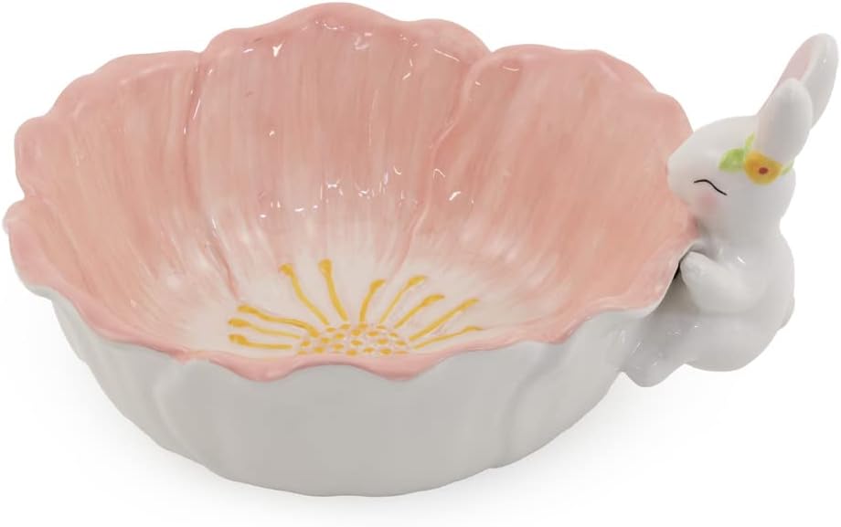 Amazon.com: Cosmos Gifts Fine Ceramic Bunny Rabbit Holding Pink Tulip ...