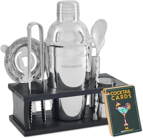 Amazon.com: 8-Piece Cocktail Shaker Set, Bartender Kit with Black Wood ...