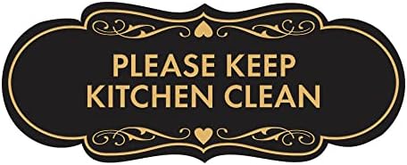 Amazon.com: Signs ByLITA Designer Please Keep Kitchen Clean Sign (Black ...