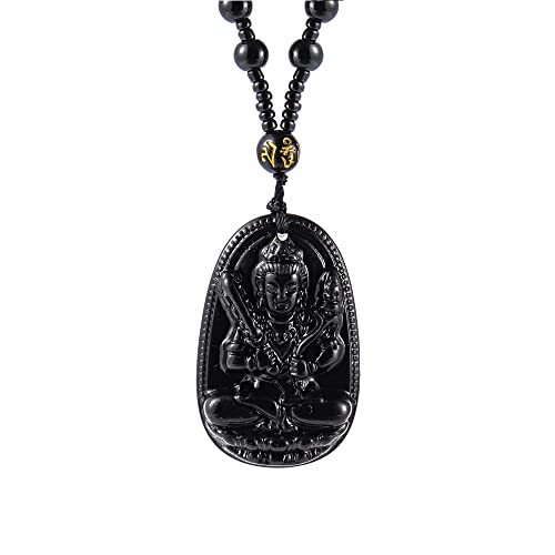 Obsidian Stone Buddha Beads Chain Necklace Imitate Jade Buddhism ...