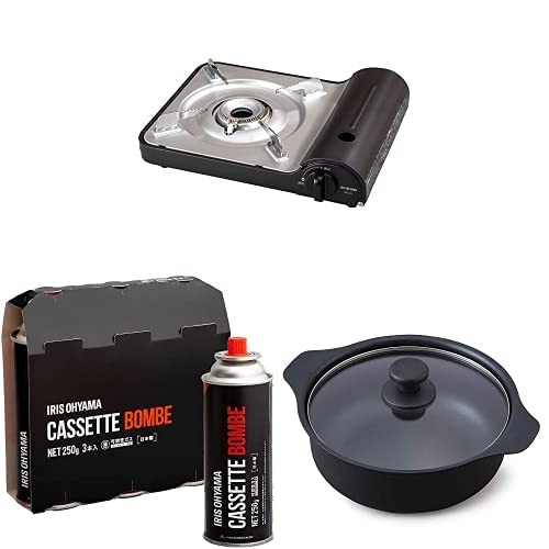 Amazon | アイリスオーヤマ カセットコンロ チャコール IGC-E1-H + 鍋&鍋ぶた(24cm)セット IHKP-P24-B ブラック 2022年モデル カセットボンベ付 ...