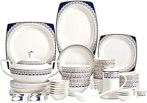 Amazon.com | POCHY Dining Plate Set 60-piece Bone China Blue and White ...