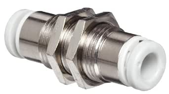 SMC KQ2E06-00NJ Nickel Plated Brass Push-to-Connect Tube Fitting, Bulkhead Union, 6 mm Tube OD ...