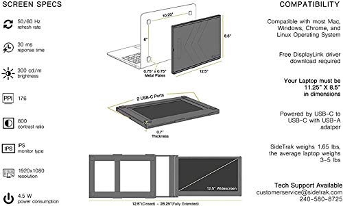 SideTrak Slide Portable Monitor for Laptop 12.5" FHD 1080P IPS ...