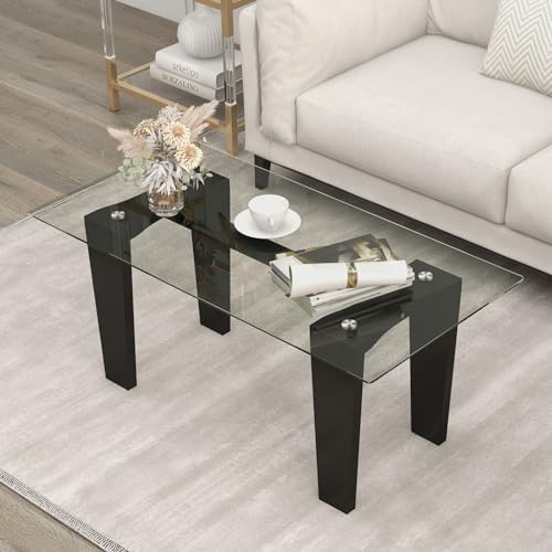 Amazon.com: Giantex Rectangular Glass Coffee Table, Modern Tempered ...